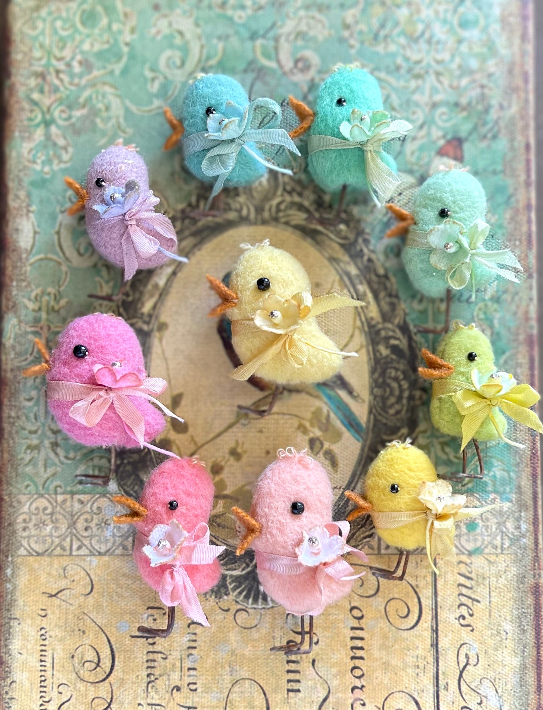 Tiny Wool Spring Chicks with Hand dyed Blossoms and Ribbons – JulieCollings